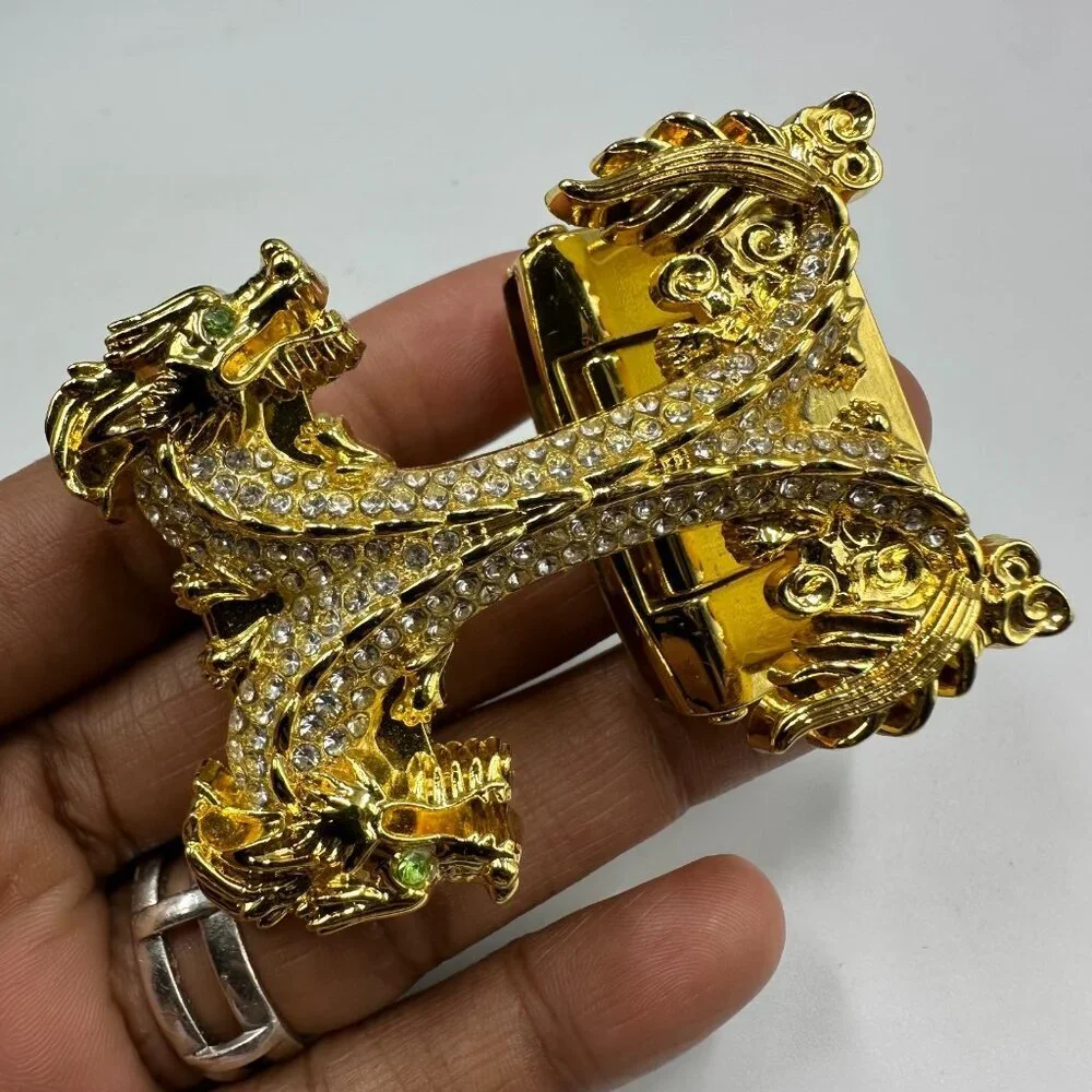 Unbranded | Accessories | Double Dragon Rhinestone Ratchet Belt Buckle ...